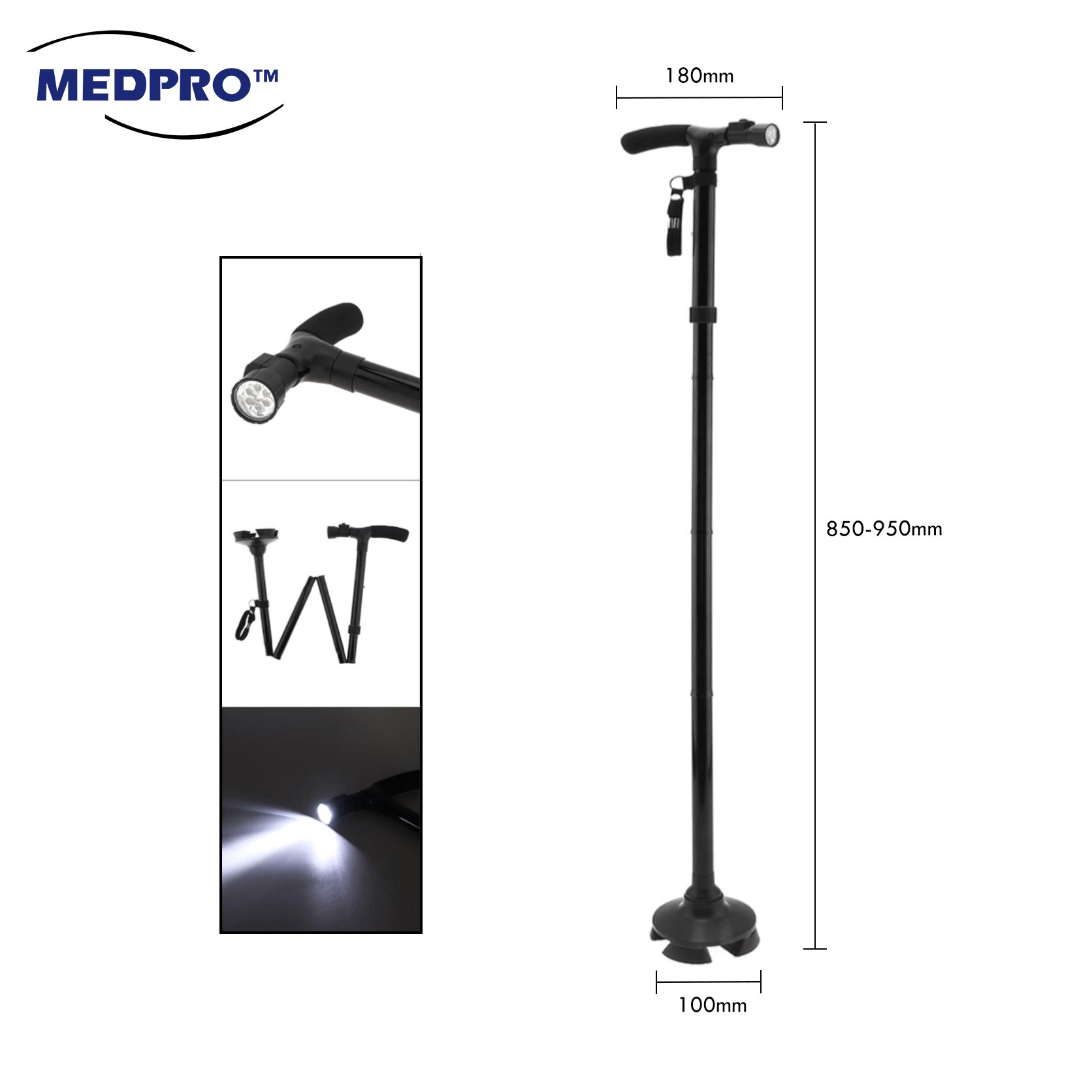 Foldable Trusty Cane with LED Light & Adjustable Height | Doctor ...